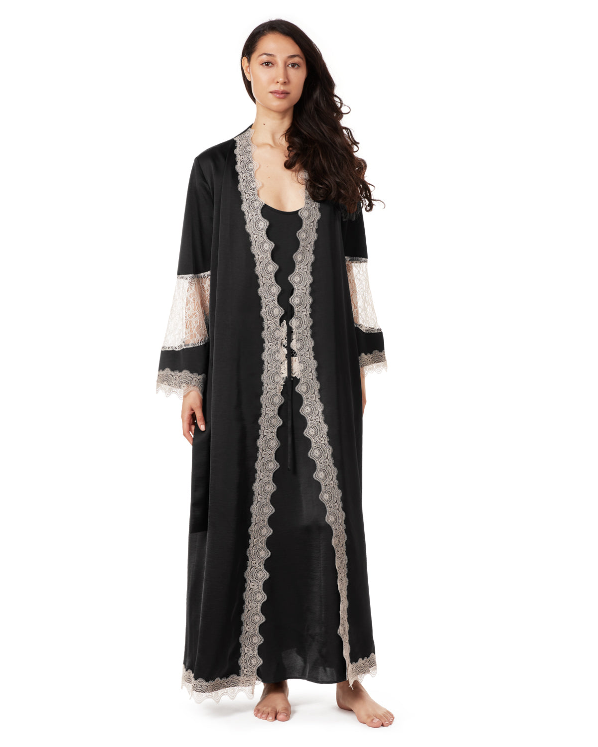 Women's Silky-Smooth Lace-Trim Full-Length Robe – MeMoi