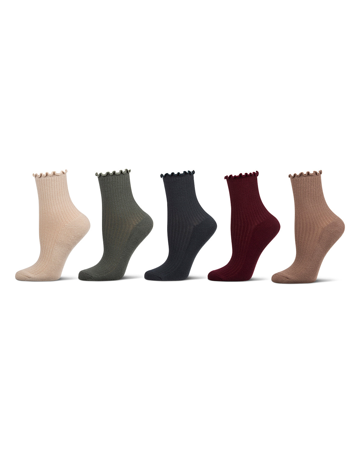 6 Pair Women's Ribbed Cotton-Rich Picot-Trimmed Quarter Socks – MeMoi