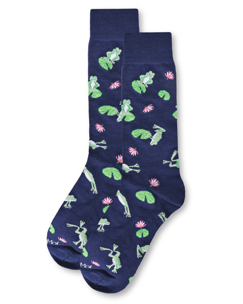 Men's Embroidered Frogs Bamboo Crew Socks