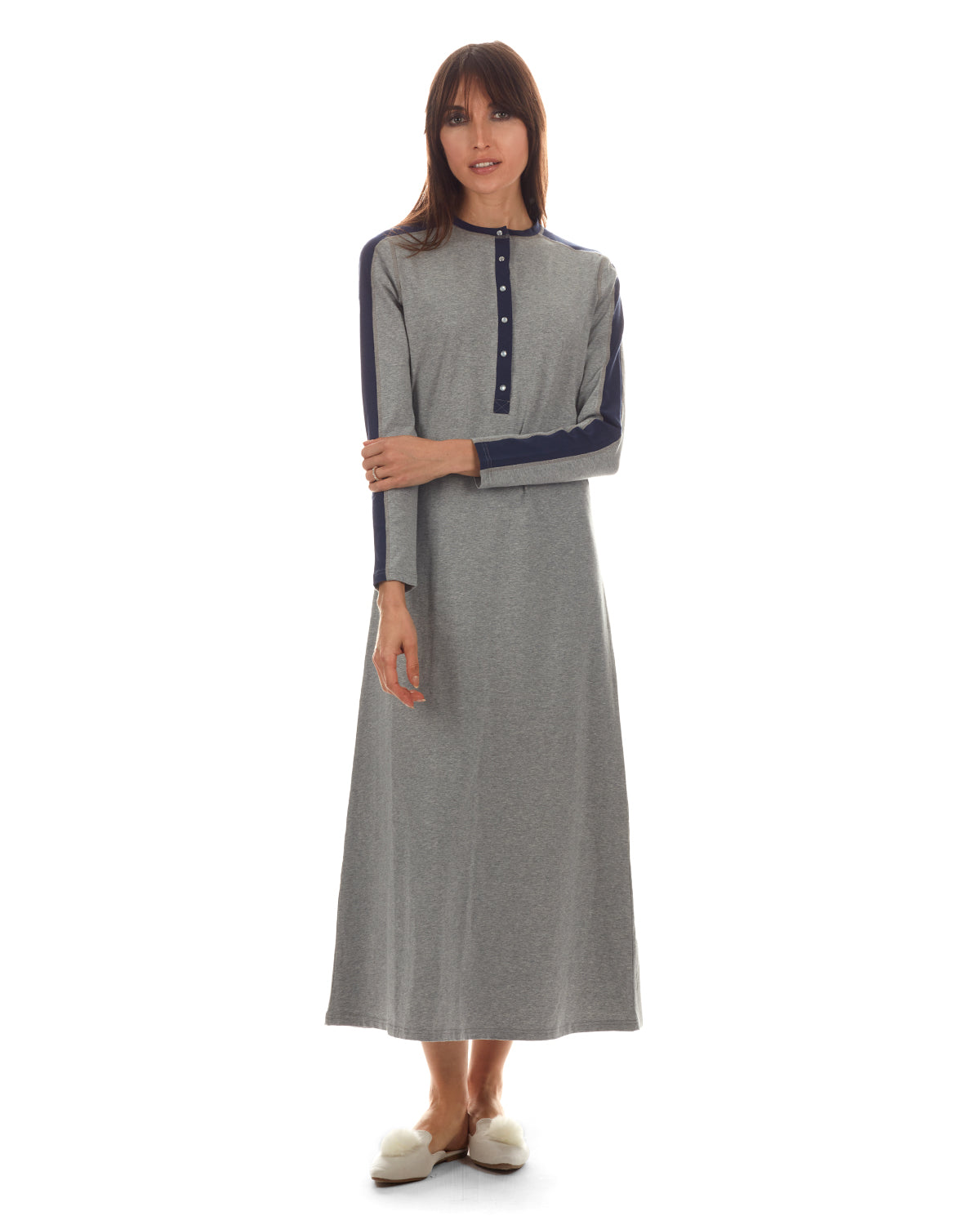 Women's Modest Long Placket Ankle-Length Cotton Blend Gown