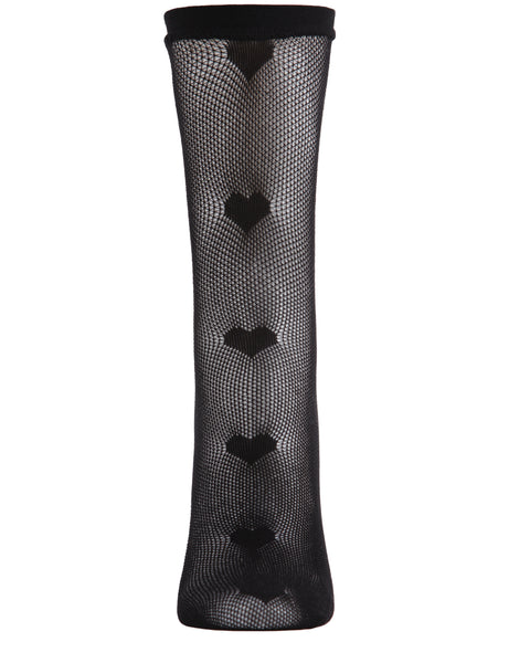 Women's Heart Pattern Fishnet Sheer Crew Sock
