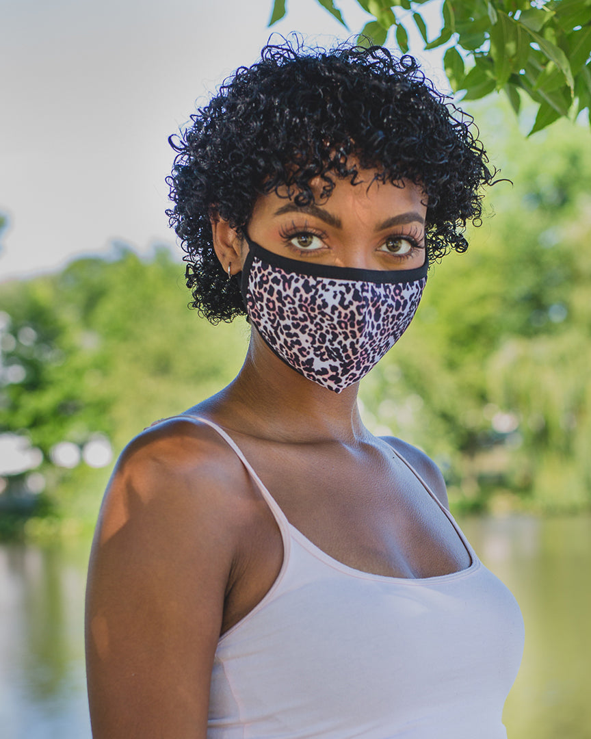 Leopard Print Fashion Face Covering with 5-Layer Filter Inserts